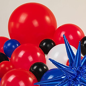Blue Red Black white Balloon Garland Arch Kit 140PCS with Large Starburst mylar balloons for Spider Theme boy birthday Party Man Superhero inspired decorations