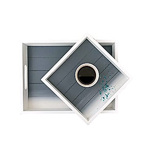 Set of 2 Ombre Wooden Serving Tray for Ottoman Coffee Table Breakfast in Bed Tea Accessory Organizer (16 & 10 Inch Grey Ombre)