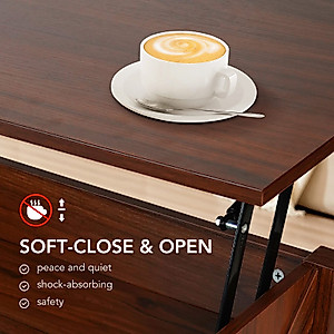 CLATINA Lift Top Coffee Table with Drawers and Hidden Compartment, 43.3'' Retro Center Coffee Table for Living Room, Farmhouse Coffee Table with Wooden Lift Tabletop, Espresso