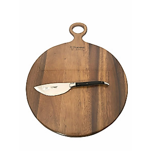 Laguiole en Aubrac Round Solid Maple Pizza Wood Cutting Board for Serving, Chopping or Charcuterie Platter, 35cm / 14-Inch With Pizza Cutter, Ebony Handle