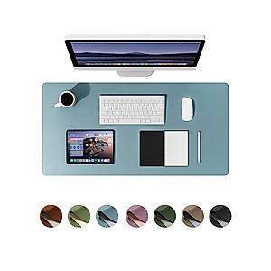 YSAGi Dual-Sided Leather Desk Pad, Office Desk Mat, PU Leather Desktop Protector, Large Mouse Pad, Laptop Desk Pad, Waterproof Desk Writing Pad for Office and Home (23.6" x 13.8", Blue+Grey)