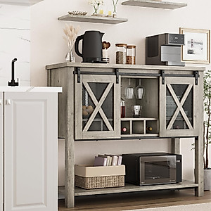 IDEALHOUSE Coffee Bar Cabinet, Sideboard Buffet Storage Cabinet with Storage, Farmhouse Wine Bar Cabinet with Wine Glass Rack, Liquor Cabinet Bar for Home, Kitchen, Dining, Living Room