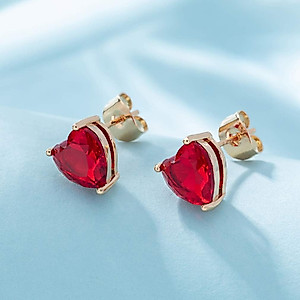 Heart Austrian Crystal Stud Earrings for Women Fashion 925 Sterling Silver Hypoallergenic Jewelry (Red)