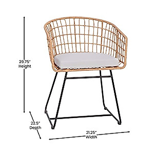 Flash Furniture Devon Set of 2 Indoor/Outdoor Patio Boho Club Chairs, Rope with PE Wicker Rattan, Cushions and Sled Base, Natural/Light Gray