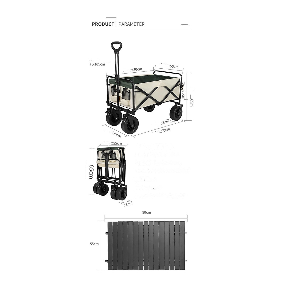 LAHTI Outdoor All-Terrain Folding Wagon, Collapsible Wagon with Adjustable Handle for Camping, Sports, Shopping Classic(White)/Wheels5inch
