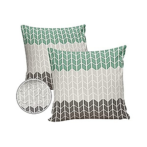 Outdoor Pillows 18x18 Waterproof Outdoor Pillow Covers, Herringbone Geometric Chevron Polyester Throw Pillow Covers Garden Cushion Decorative Case for Patio Couch Decoration Set of 2, Green Grey White