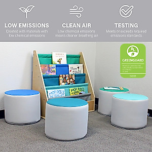 Factory Direct Partners 12763-NV SoftScape 15" Round Two-Tone Accent Ottoman for Ages 4-7 (4-Piece) - Navy