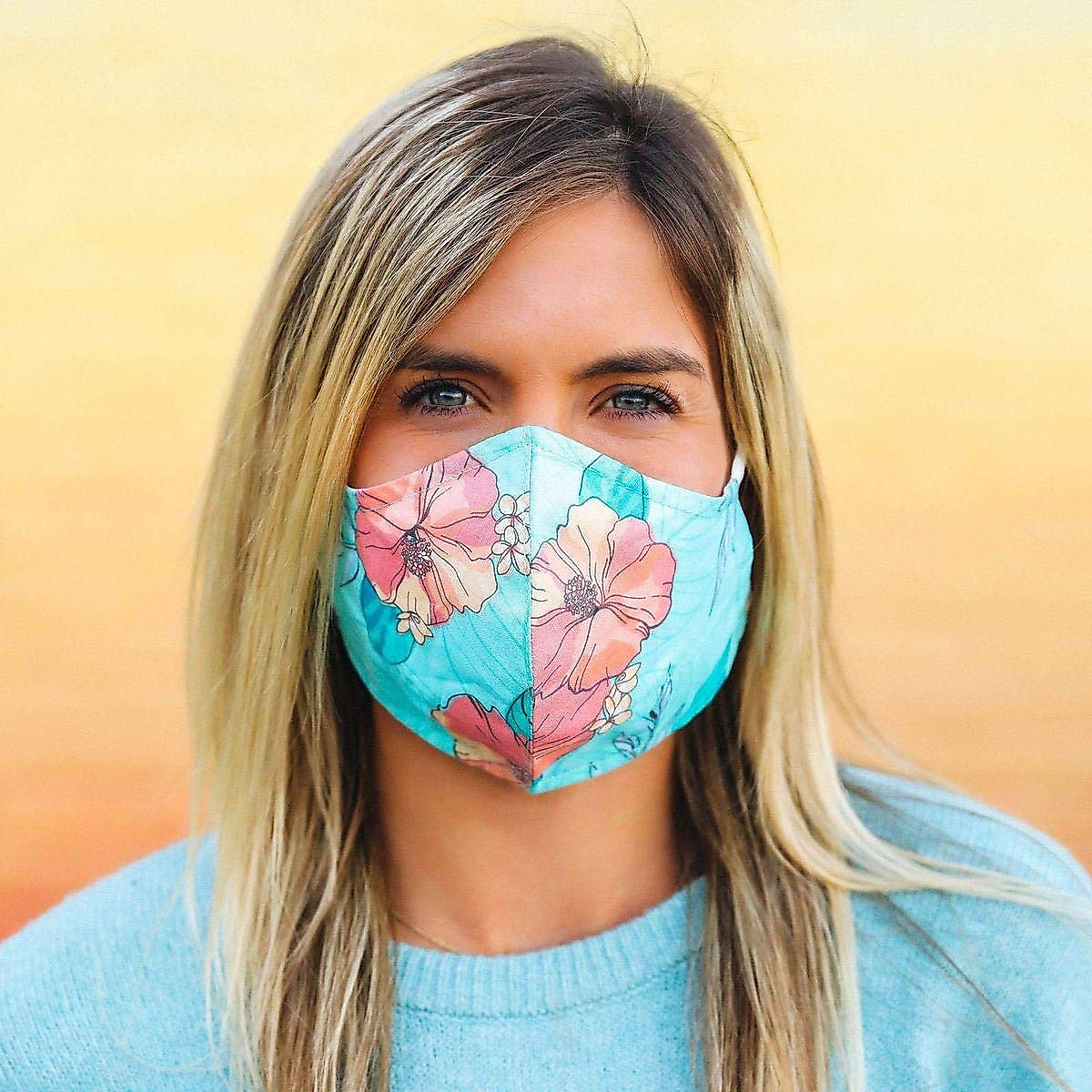 Pura Vida Bracelets X Vera Bradley Face Mask – 2 Layer Washable Cotton Facial Cover with Insert Pocket – Citrus Hibiscus