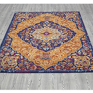 Machine Washable Modern Design Jute Back 5x7 Abstract Indoor Area Rug for Bedroom, Living Room, Dining Room, Office, 5'3" x 6'11", Orange