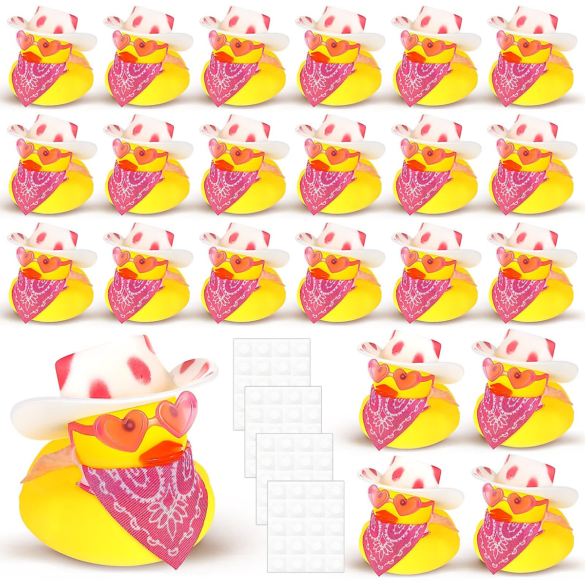 Jexine 24 Pcs Cowboy Rubber Duck, Cowboy Rubber Duck Mini Rubber Duckies with Hat Glasses Scarf Shower Party Favor(Cow Pattern)