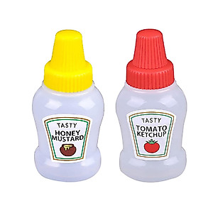 Littryee 2PCS Mini Ketchup Bottles, Refillable Salad Dressing Tomato Ketchup Squeeze Containers Bottle, Portable Condiments Jars Salad Dressing Container Bottle for Kids Adults Bento Box