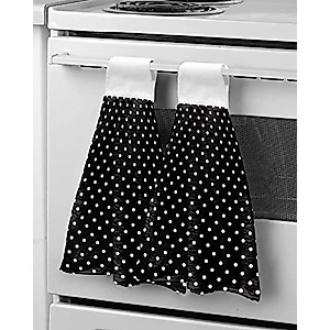 CyCoShower Hanging Hand Towels Kitchen Towel Simple White and Black Polka Dot Bathroom Hand Towels with Loop Tie Towels Soft,Absorbent Tea Bar Towels,1pc