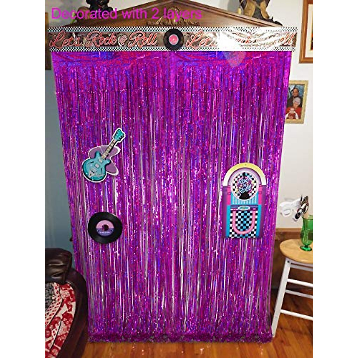 Melsan 2 Pack 3.2 ft x 8.2 ft Tinsel Foil Fringe Curtains Backdrop, Sparkle Foil Tinsel Curtains for Party Picture Area Decoration, Rose Red