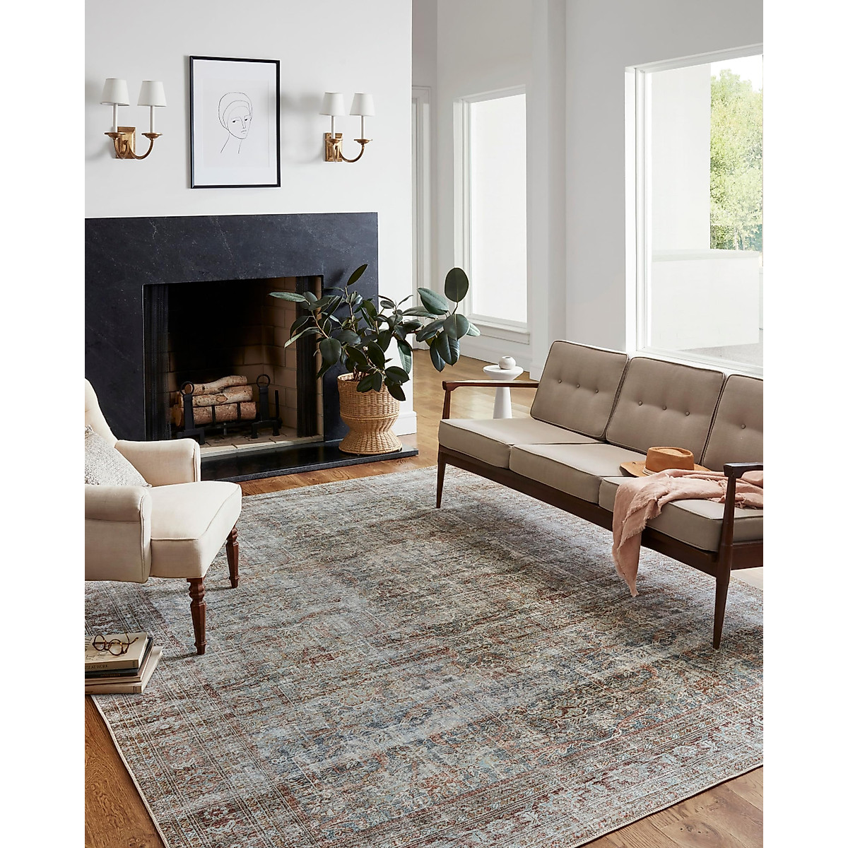 LOLOI Chris Loves Julia Jules Collection JUL-05 Lagoon/Brick 2'-6'' x 9'-6'' Runner Rug