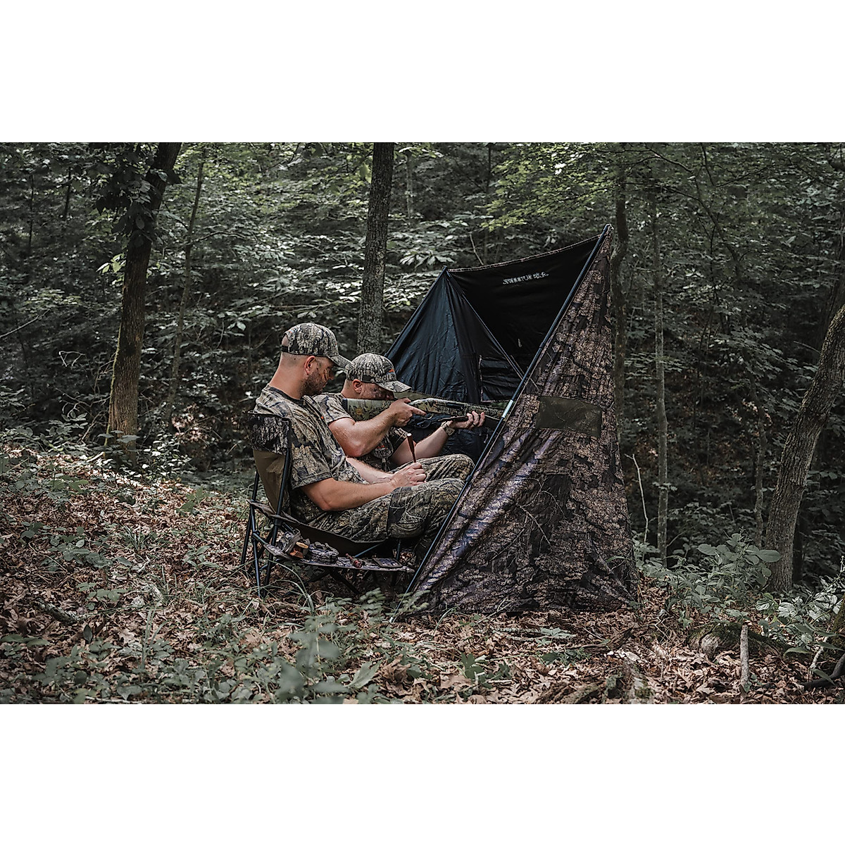 ALPS OutdoorZ Dash Camo Panel Hunting Blind with Hybrid 2 Person Ground Pop Up Design for Quick Deployment, Wide Window, and Interior Mesh Pocket, Realtree Timber