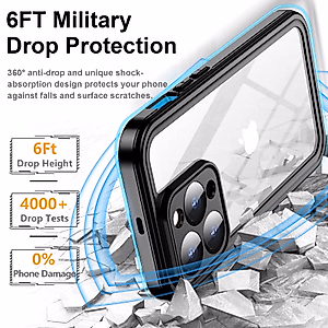 Temdan for iPhone 14 Pro Case Waterproof,Built-in 9H Tempered Glass Screen Protector [IP68 Underwater][Military Dropproof][Dustproof][Real 360] Full Body Shockproof Protective Case BlueClear
