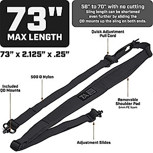 Tacticon Battle Sling Elite | Padded Adjust QD 2 Point Rifle Sling | Disabled Combat Veteran Owned Company | 2 Point Slings | Included QD Mounts | Tactical Accessories
