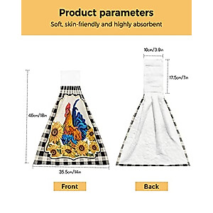 MUSEDAY Hand Towels for Bathroom Kitchen Farm Rooster with Sunflower Black Buffalo Plaid American Country Style Decorative Hanging Hand Towels Set Soft Tea Bar Tie Towel Washcloth