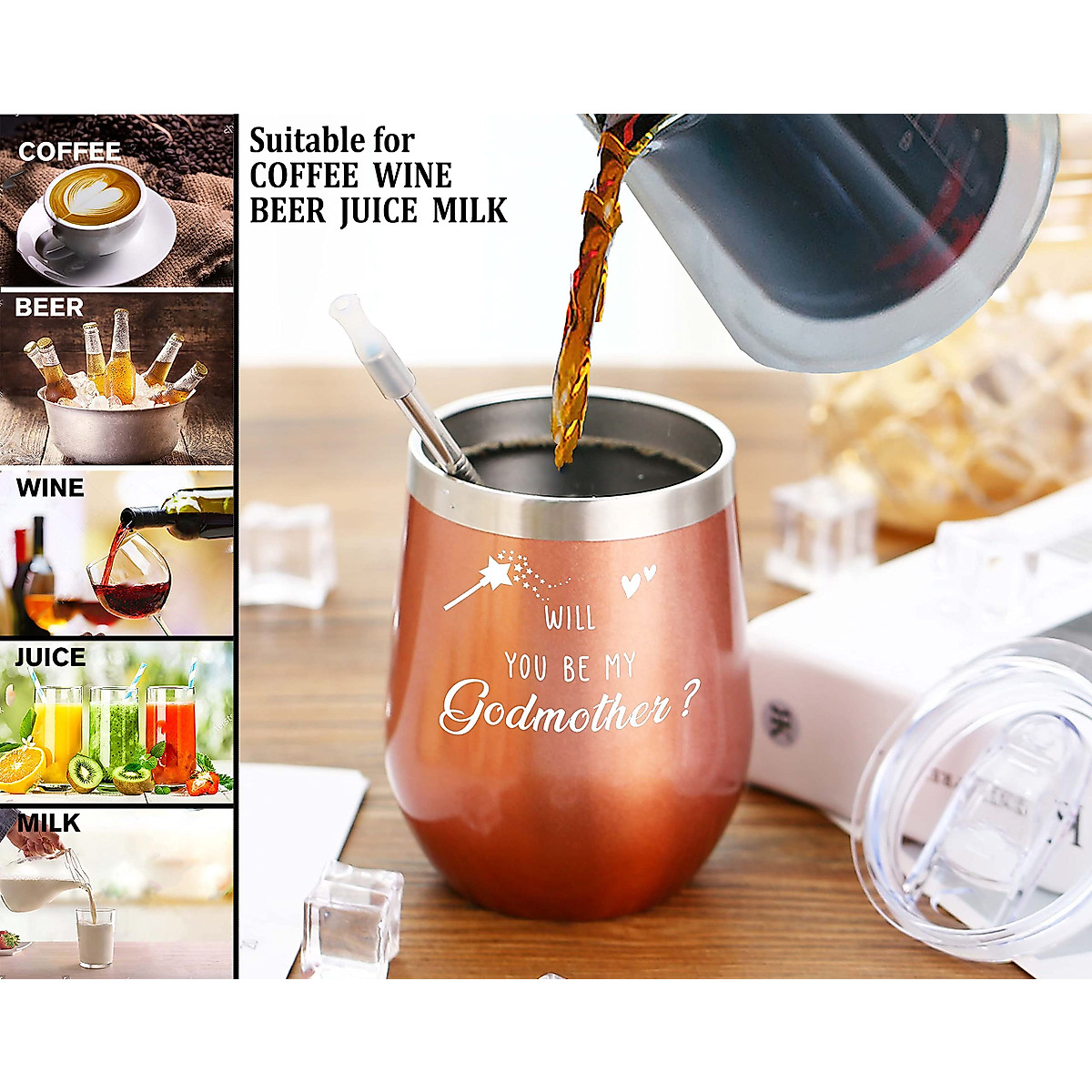 GEANHIL Godmother Proposal Gifts-Will You Be My Godmother-New Godmother Announcement Tumbler Gift-Godmother to Be Gift-Gift for Best Friends Sister Bestie BFF-12oz Rose Golden Tumbler Coffee Cup Mug