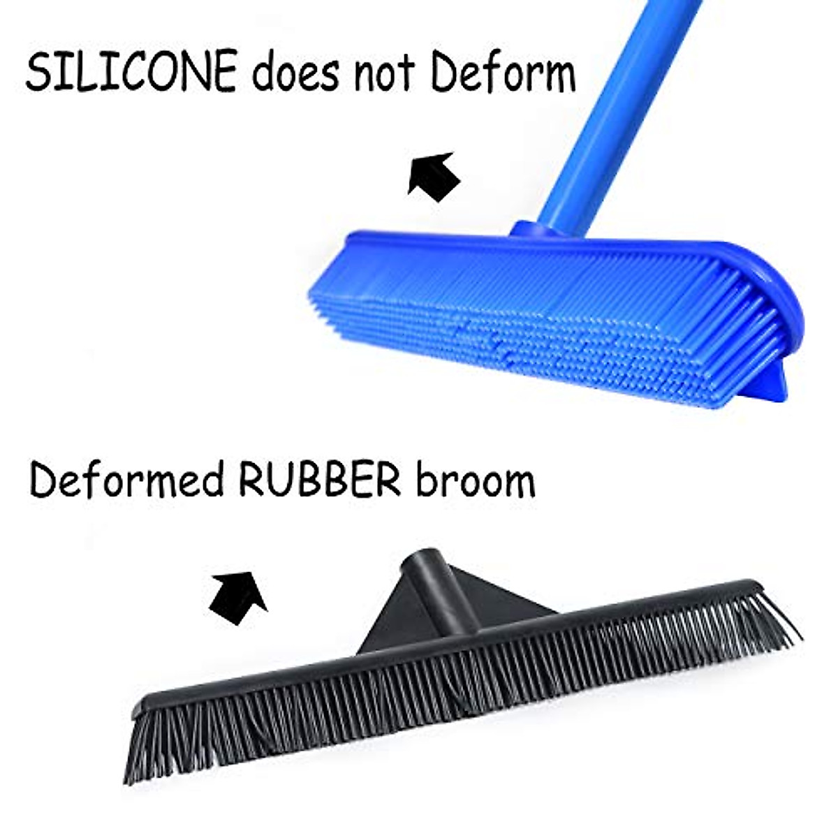 ElectroSilk Silicone Bristle Push Broom Carpet Rake Squeegee for Dust, Human and Pet Hair Remover, Multi-Tool Mop for Floor Cleaning, Adjustable Handle Up to 64 in Long, Cat Dog Fur Cleaning Supplies