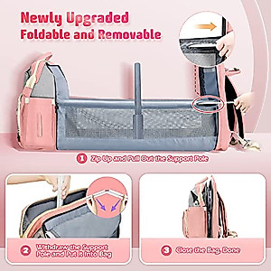 Bubblbay Pink Diaper Bag Backpack, 16 Large Pockets Multifunctional Portable Baby Travel Bags for Boys Girls, 900D Waterproof Baby Diaper Bag