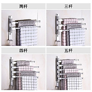 MOCOFO Towel rack, swing-out towel bar, rotating bathtub, RV towel rack, swing arm, towel hand rack, space-saving storage rack, wall-mounted towel rack (space aluminum, 5 bars)