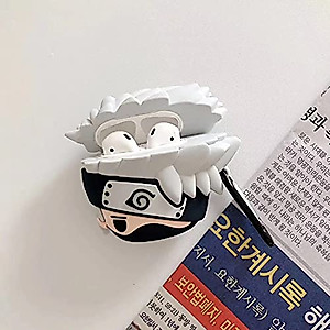 weekoohy Case for AirPod 1/2 Cartoon Design Cute Silicone Cover with Keychain Fashion Funny Shockproof Soft Protective Skin for AirPods1/2 Case.(Kakashi Gray)