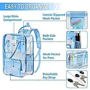 VASCHY Clear backpack for Women, Heavy Duty Transparent See Through Stadium Approved Square Backpack for Teen Girls Bookbag Schoolbag Skyblue