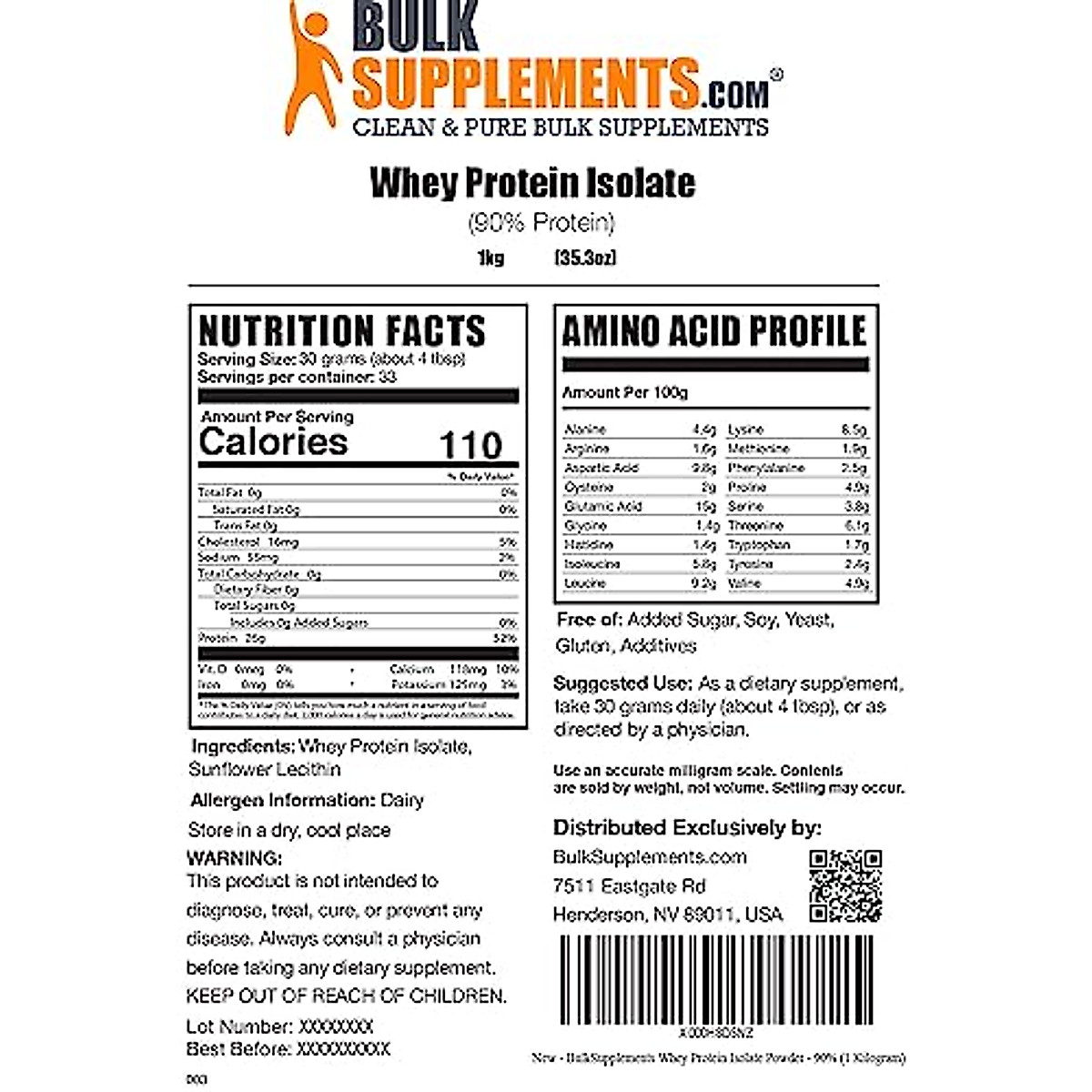 BULKSUPPLEMENTS.COM Whey Protein Isolate Powder - Pure Protein Powder - Flavorless Protein Powder - Whey Protein - 30g per Serving, 3 Servings of Unflavored Protein Powder (100 Grams - 3.5 oz)