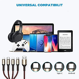 [ 2Pack 4FT] Multi Charging Cable Nylon Braided Universal 4 in 1 Multiple USB Cable Fast Charging ,With Dual Phone/USB-C/Micro-USB Port Adapter, Compatible with Cell Phones Tablets Universal Use