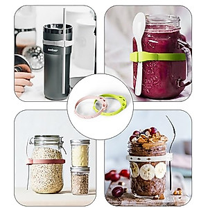 NEOHANA 6 Pack Mason Jar Spoon Straw Holder White Silicone Adjustable Hanging Scoop Ring for Overnight Oats Container Round and Square Glass Jars