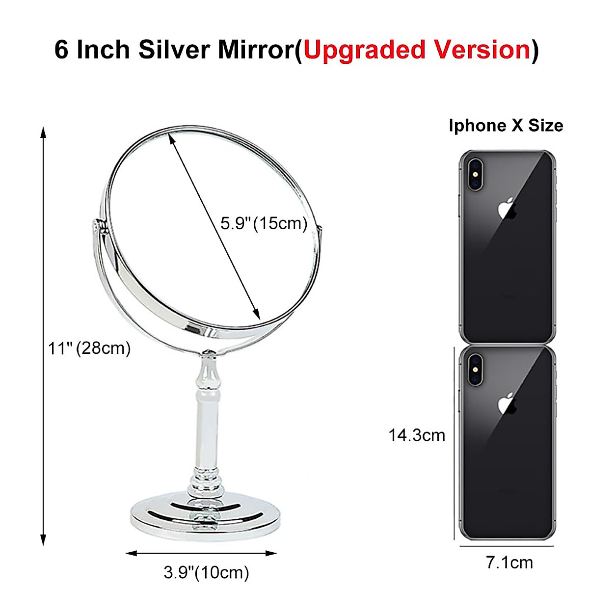 HAIPUTTER Double Sided 3X and 1X Magnifying Makeup Mirror with Stand, 6 in Silver Vanity Swivel Mirrors for Desk Table Standing