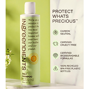 Ingreendients Non Toxic Vegan Shampoo with Organic Ingredients, Apple Cider Vinegar & Tea Tree Oil - Sulfate Free, Color Safe, Paraben Free, Gluten Free, Cruelty Free, pH Balanced
