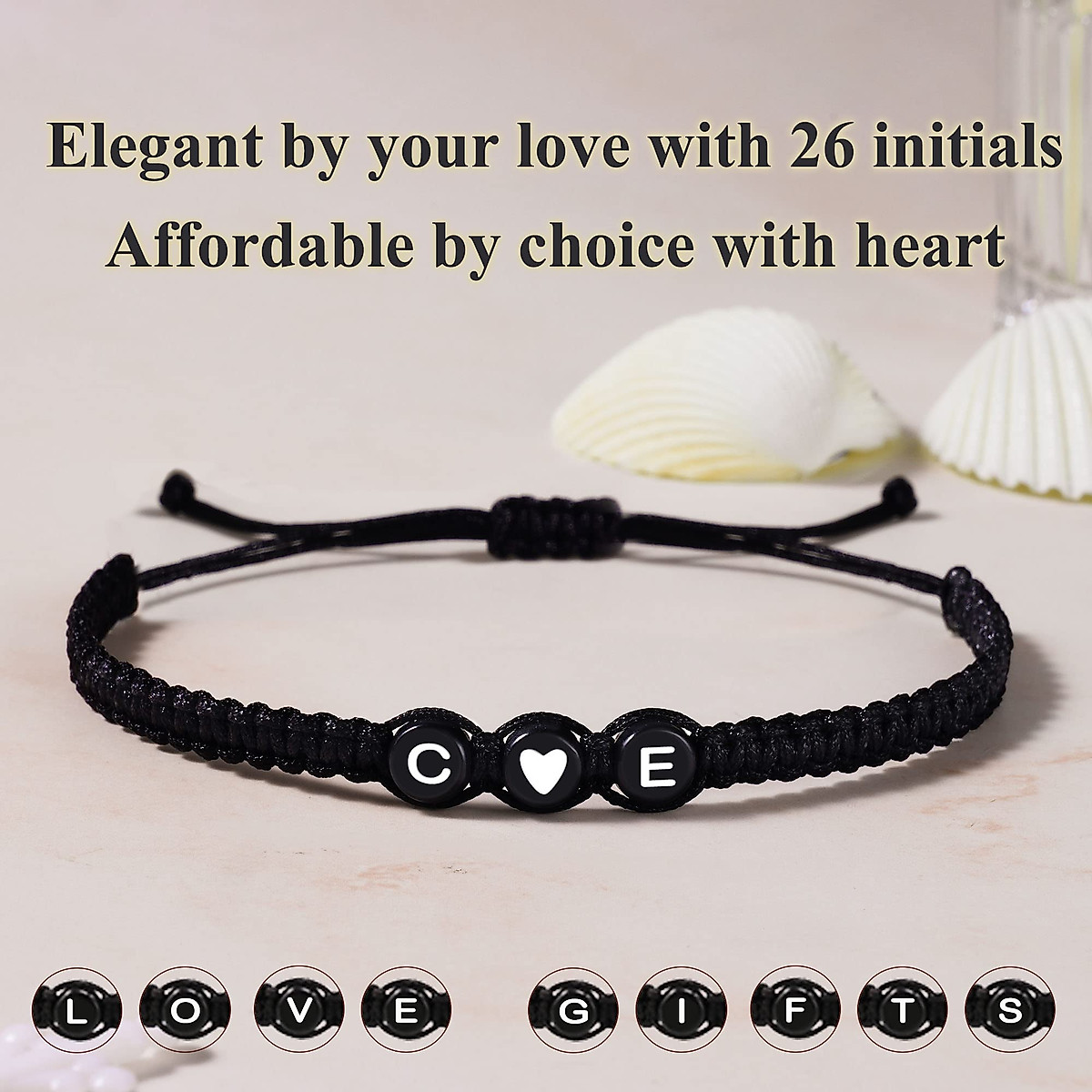 Initial Bracelet Braided Bracelets for Women Teen Gifts Letter Charm C&J Handmade Cuff Best Friend Birthday Gifts for Girlfriend Boyfriend Husband Christmas Jewelry