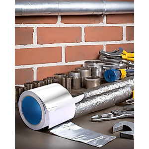 BlueNatHxRPR 4 inch x 65 feet Thickness 4.0 mil/0.1mm Aluminum Foil Tape Aluminum Air Duct Tape Professional Adhesive Aluminum Foil Tape for HVAC Pipe Repairs or More