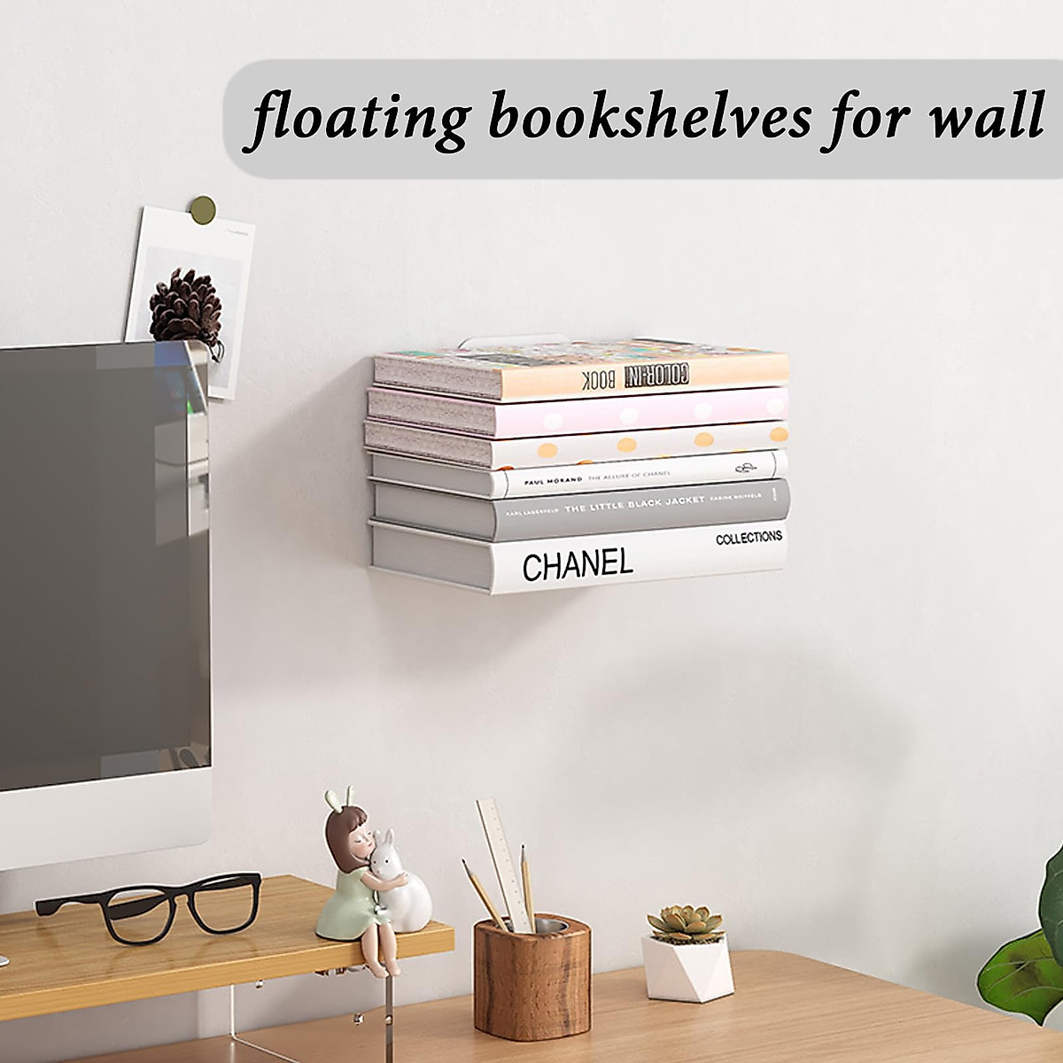 Invisible Floating Bookshelves Wall Mounted, Heavy-Duty Book Organizers, Metal Shelves Storage Book Organizers, Floating Book Shelf Wall Ledge Shelves for Home Office Classroom Library 4-Pack Large