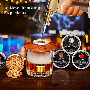 Hgsoor Whiskey Smoker Kit - Old Fashioned Drink Smoker Kit - Cocktail Smoker Kit with Torch, 4 Flavors Wood Chips, 4Ice Cubes, Bourbon Smoker Kit, Bourbon Whiskey Gifts for Men,Dad (No Butane)