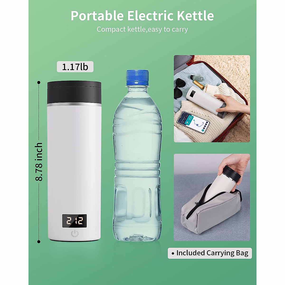 AIRMSEN Travel Electric Kettle with 6 Temperature Control, 4 Keep-Warm Modes - 500ml Portable Water Boiler Built-in 316 Stainless Steel - Mini Hot Water Kettle for Tea, Milk, Coffee - White