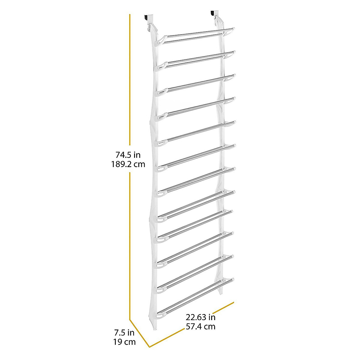 Whitmor Over the Door Shoe Rack, Fold-up Non-slip Bars, 36 Pair, White
