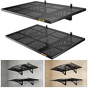 Aecxm 2pack-2x3ft Garage Storage Wall Garage Shelves Garage Storage Rack Garage Shelves Heavy Duty Sturdy Wall Shelves (Black)