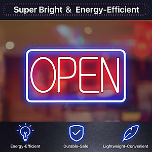 QCHIAN Open Neon Sign for Business, Adjustable Brightness LED Open Sign Powered by USB, High Visibility Open Neon Light up Sign for Stores, Salons, Cafes, Clubs, Hotels, Food Trucks Decor