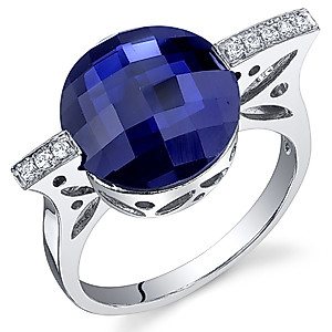 PEORA 7.00 Carats Created Sapphire Ring Sterling Silver Double Checkerboard Cut Size 8