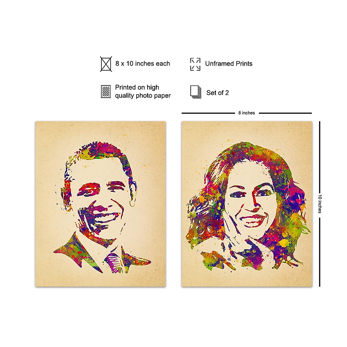 Barack and Michelle Obama Poster Picture Set - Gift for Black African Americans, Democrats, Liberals - Wall Art, Room Decor, Home Decoration for Office, Living Room, Bedroom - 8x10 Unframed