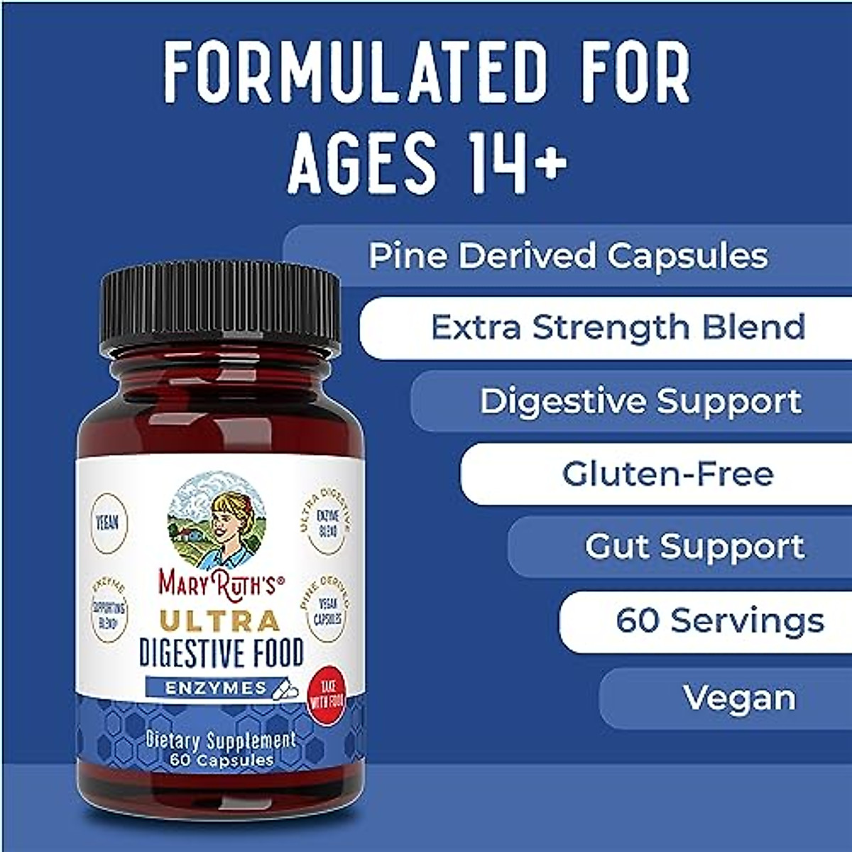 MaryRuth Organics Ultra Digestive Enzymes Capsules | Up to 2 Month Supply | Supplement for Gut Health Support | Digestion & Immune Support with Amylase | Lipase & Lactase | Vegan | 60 Count