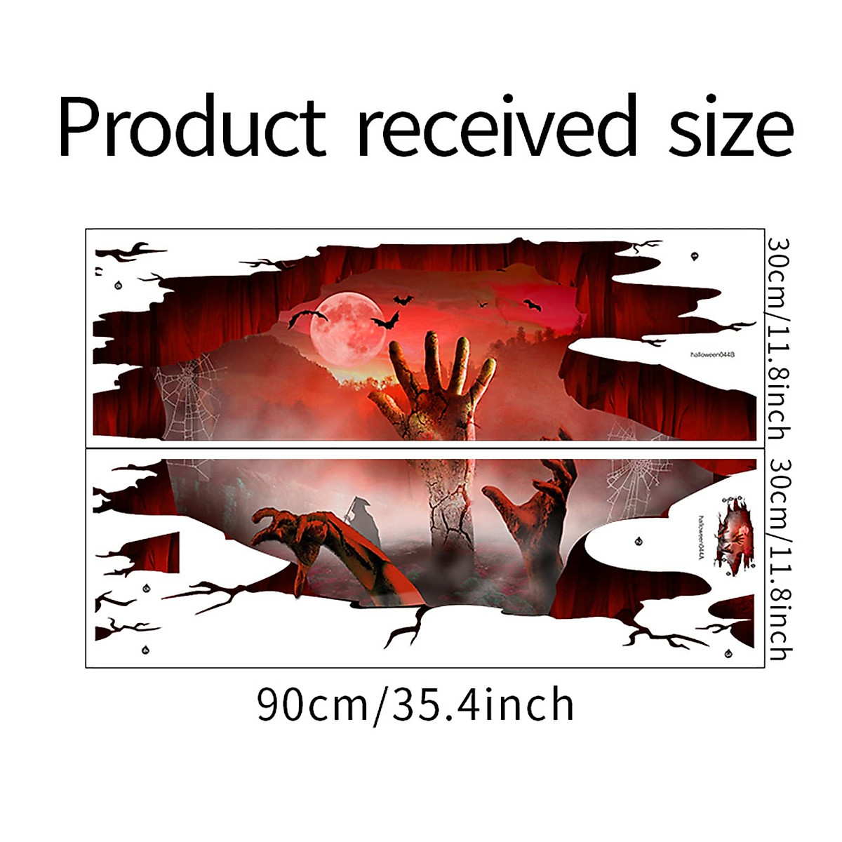 Scary Halloween Floor Wall Stickers 3D Ghost Floor Decals Art Decorations, Red Moon Cobweb Zombie Wall Floor Stickers Ghost Hands Scratching Decals for Living Room Bar Pub