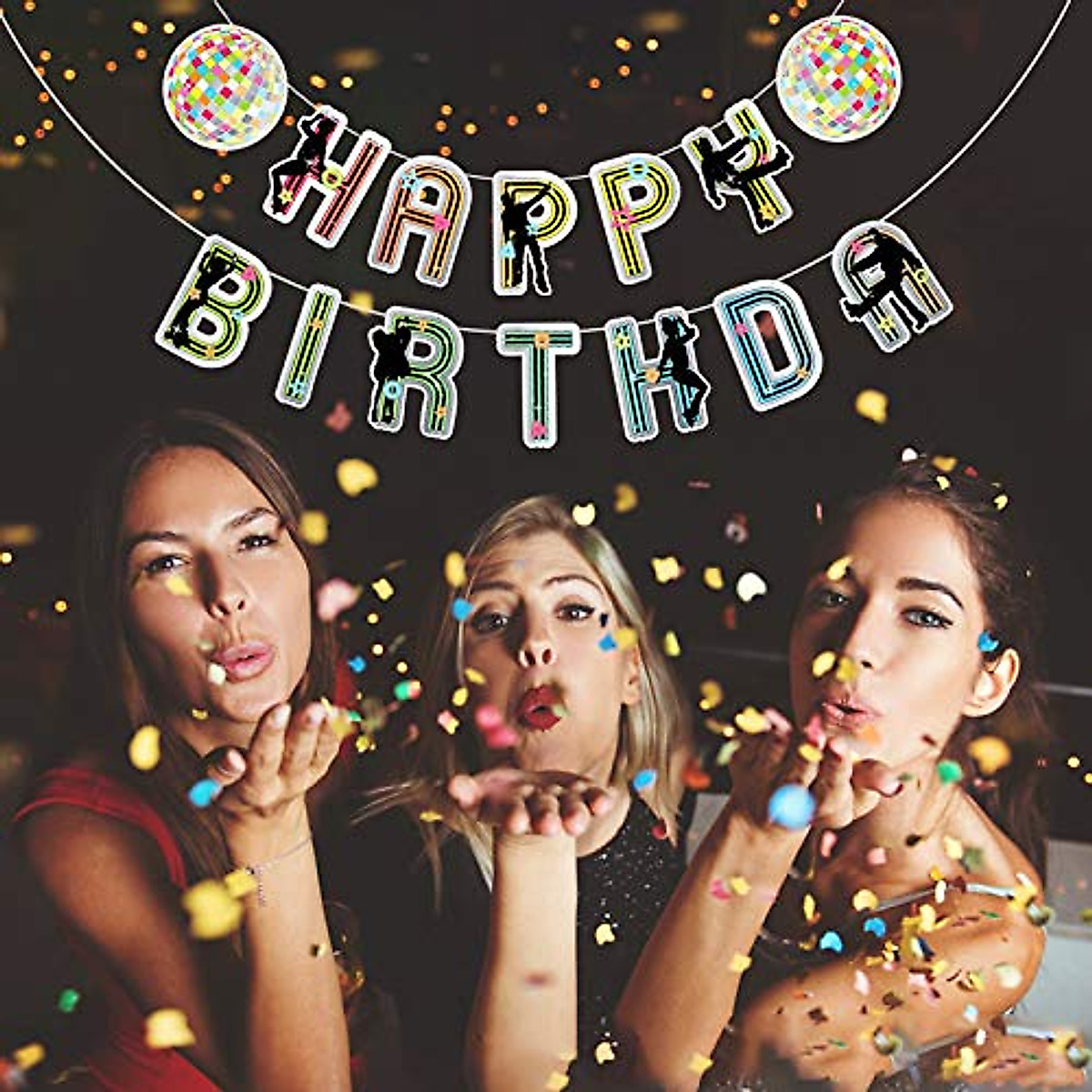 Disco Happy Birthday Banner for Disco Theme Birthday Party Decoration, 70s Theme Disco Fever Dancers Party Bunting Supply, 1970s Disco Party Decoration