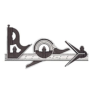 Starrett Combination Set with Square, Center and Non-Reversible Protractor Head and Blade - 12" Blade Length, Hardened Steel, 4R Graduation Type - 9-12-4R