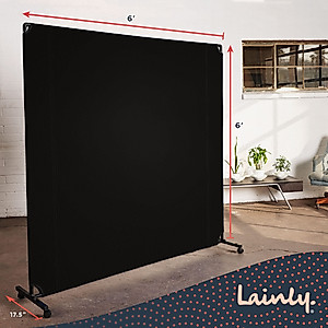 Lainly Rolling Room Divider Wall - Made in North America (6' L x 6' H, Black) Partition Room Dividers, Temporary Wall, Office Divider, Privacy Screen, Wall Divider & Room Divider Screen