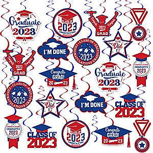 40 PCS Graduation Hanging Swirls Decorations Red White Blue Class of 2023 Graduation Party Supplies Congrats Grad Foil Ceiling Swirls Streamers for Congratulation Graduation Party Favors