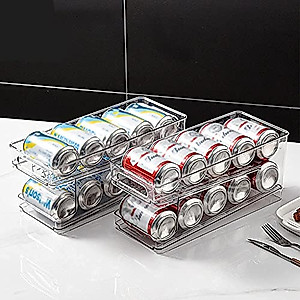 DAOGUAN Soda Can Organizer PET Double-Layer Automatic Roll-Off Refrigerator Organizer Bins with Handle for Fridge Freezer Cabinets Countertop, Clear, 13.6inch*5.31inch*6.02inch (VXORWB44GG2R04MP12A)